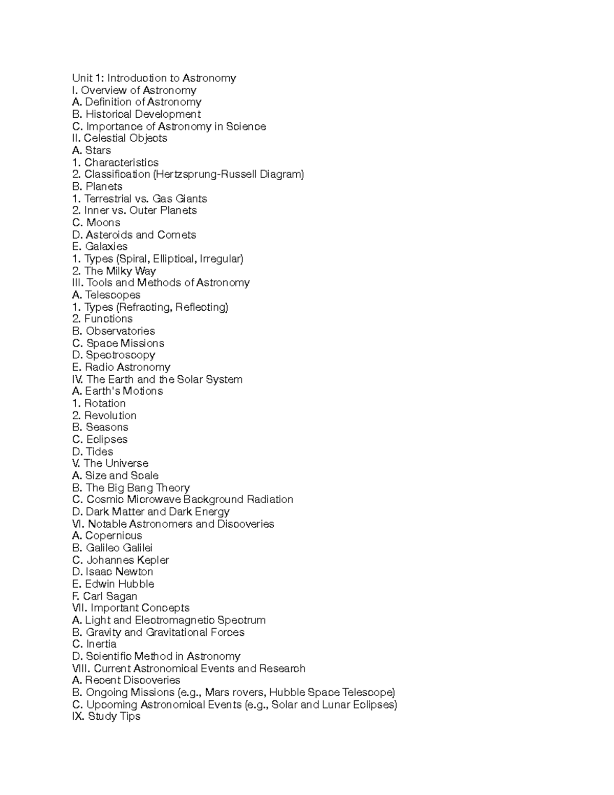 Ast unit 1 - this is a study guide - Unit 1: Introduction to Astronomy ...
