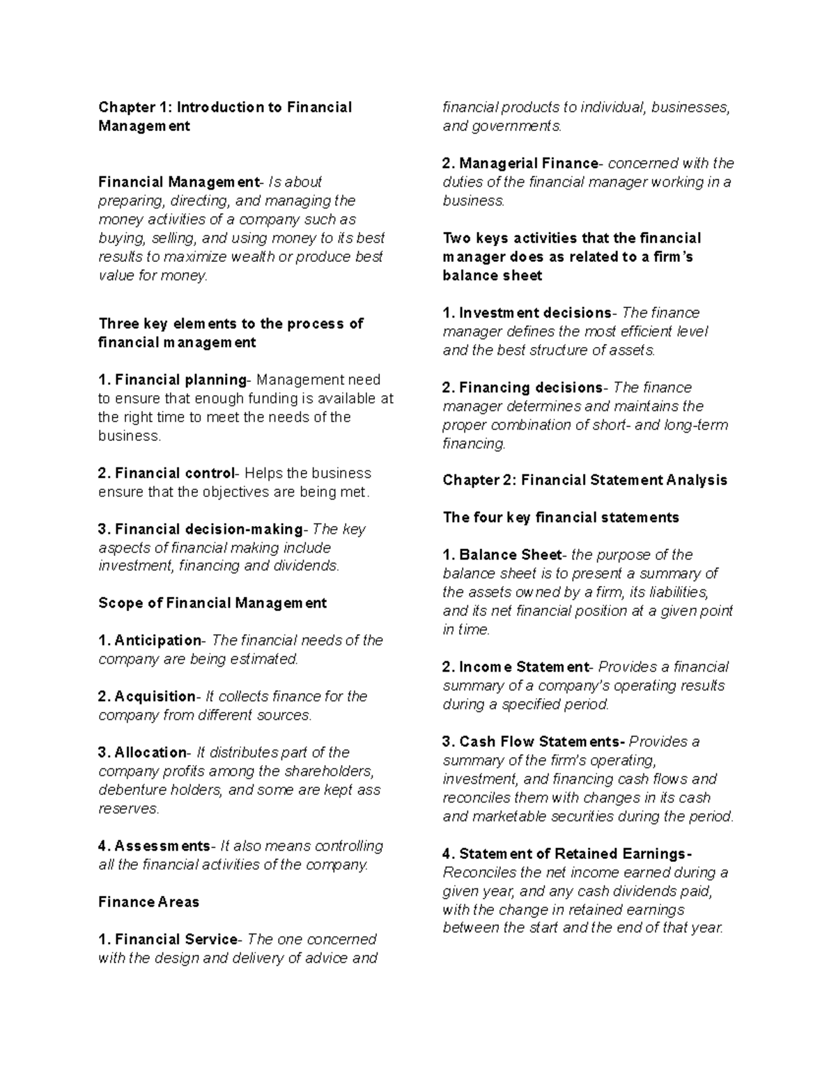 FinMan reviewer - Chapter 1: Introduction to Financial Management ...