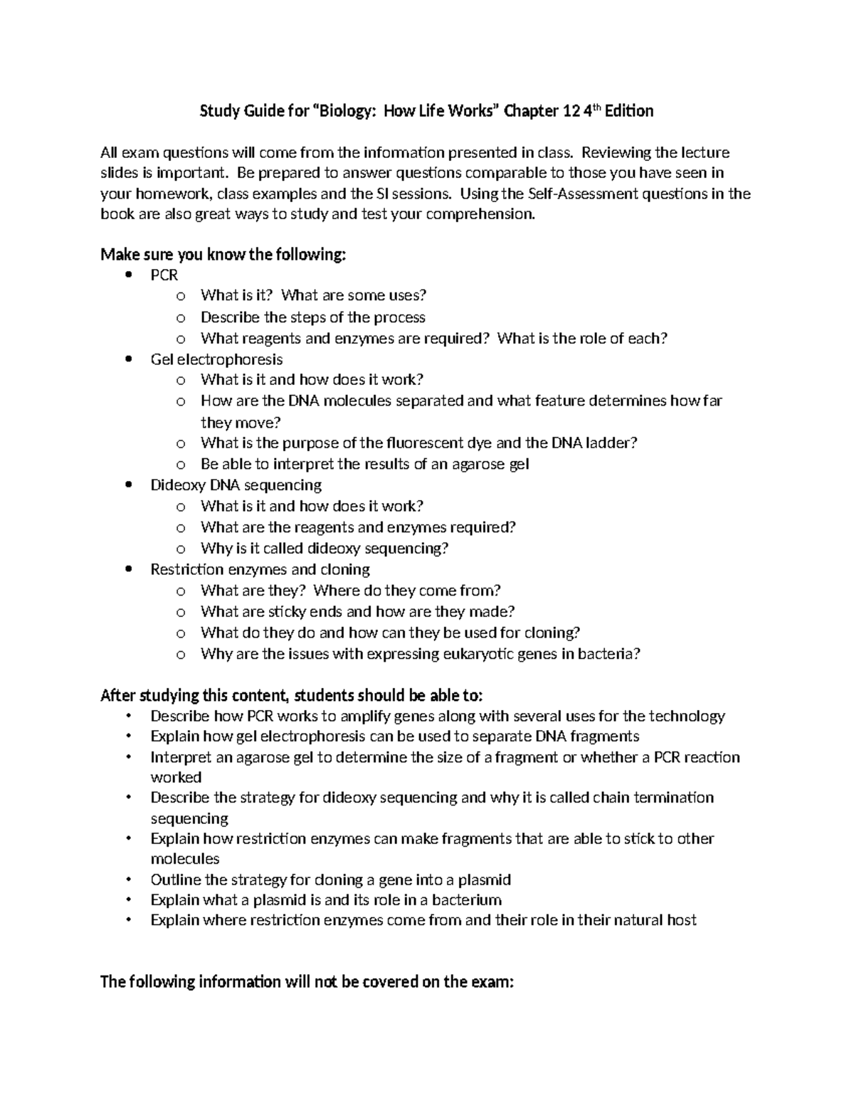 BIOS 1700 Study Guide Chapter 12 4th edition(1) - Study Guide for ...