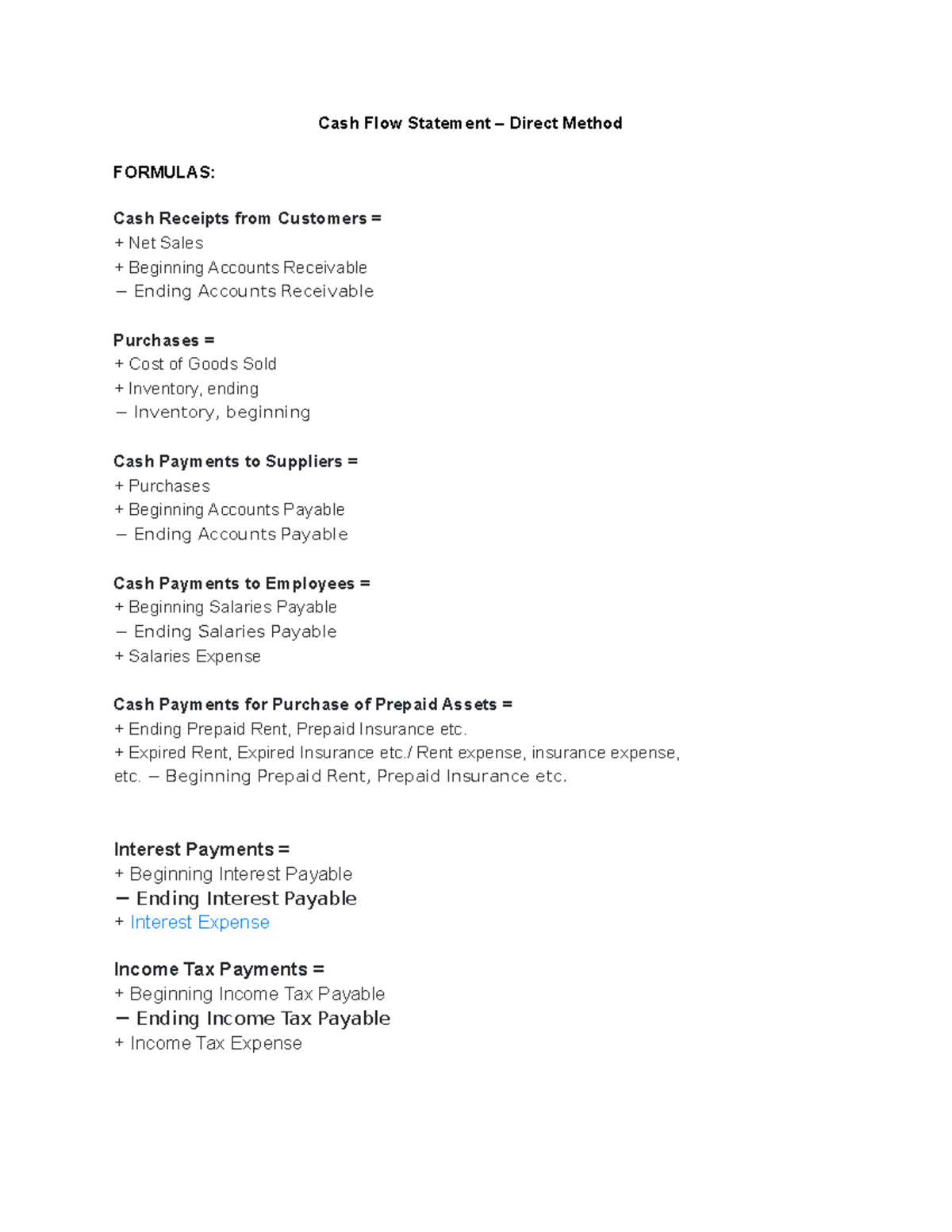 Formulas FOR Direct Method - Cash Flow Statement – Direct Method ...