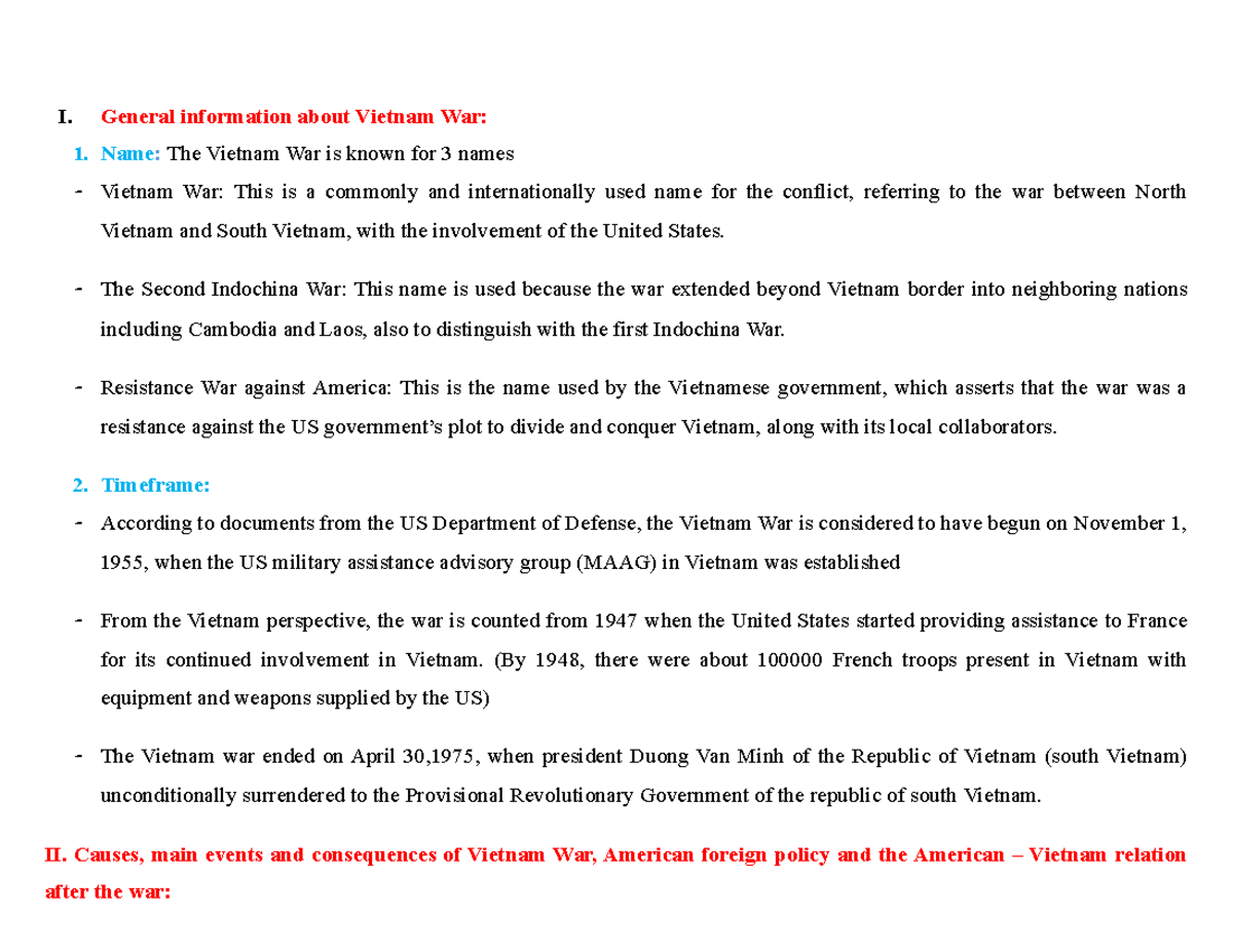 Final 1 American history - I. General information about Vietnam War: 1 ...