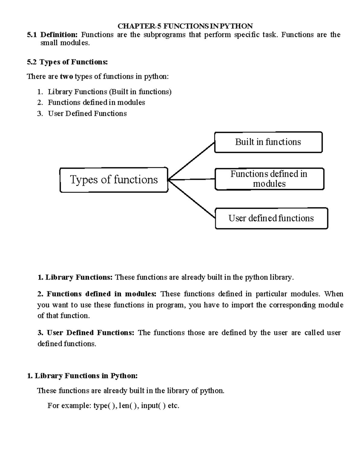 Functions notes - CHAPTER-5 FUNCTIONS IN PYTHON 5 Definition: Functions ...