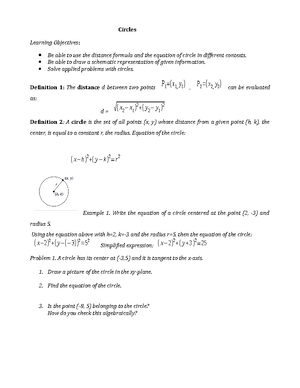 Circles - Precalculus Learning - **Circles ** Learning Objectives ...