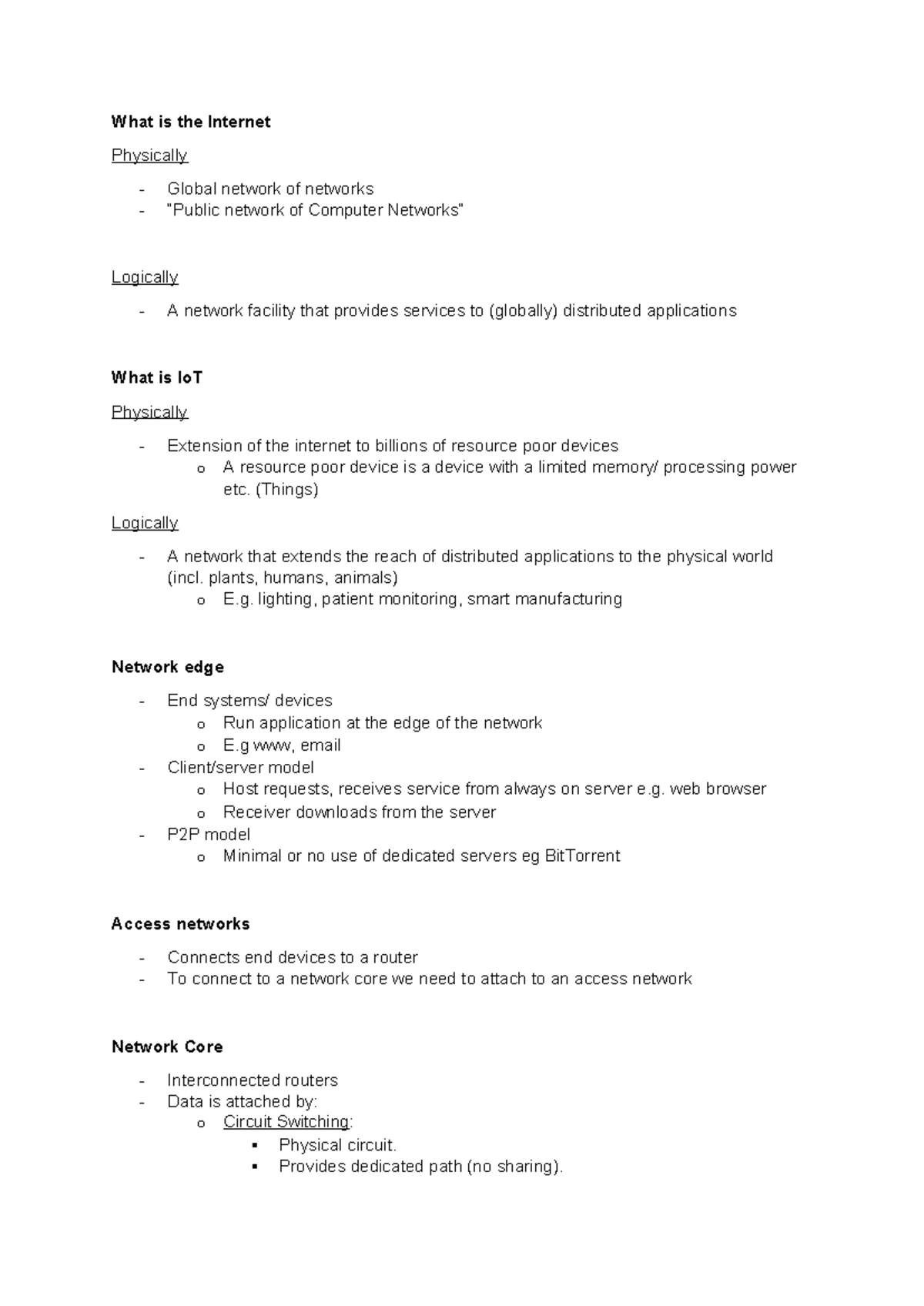 What Is The Internet Lecture 1 Notes What Is The Internet Physically Global Network Of