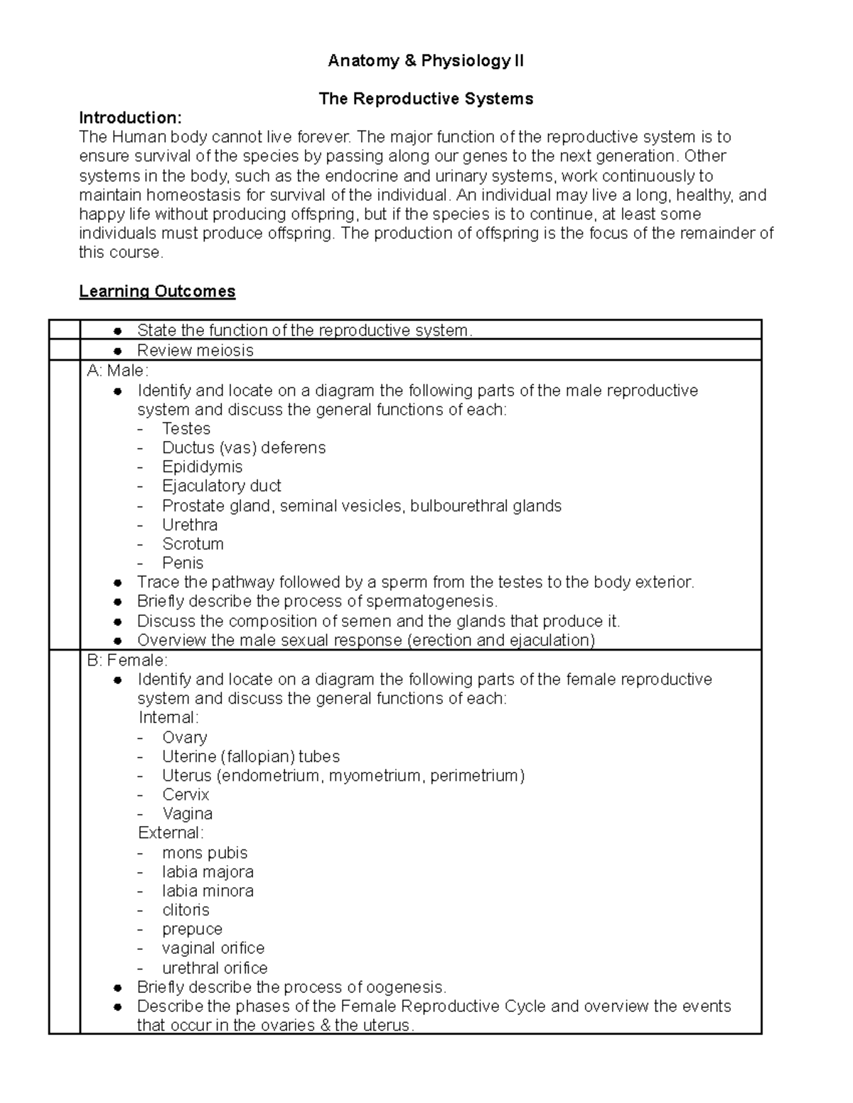 Overview- Reproduction - Anatomy & Physiology II The Reproductive ...