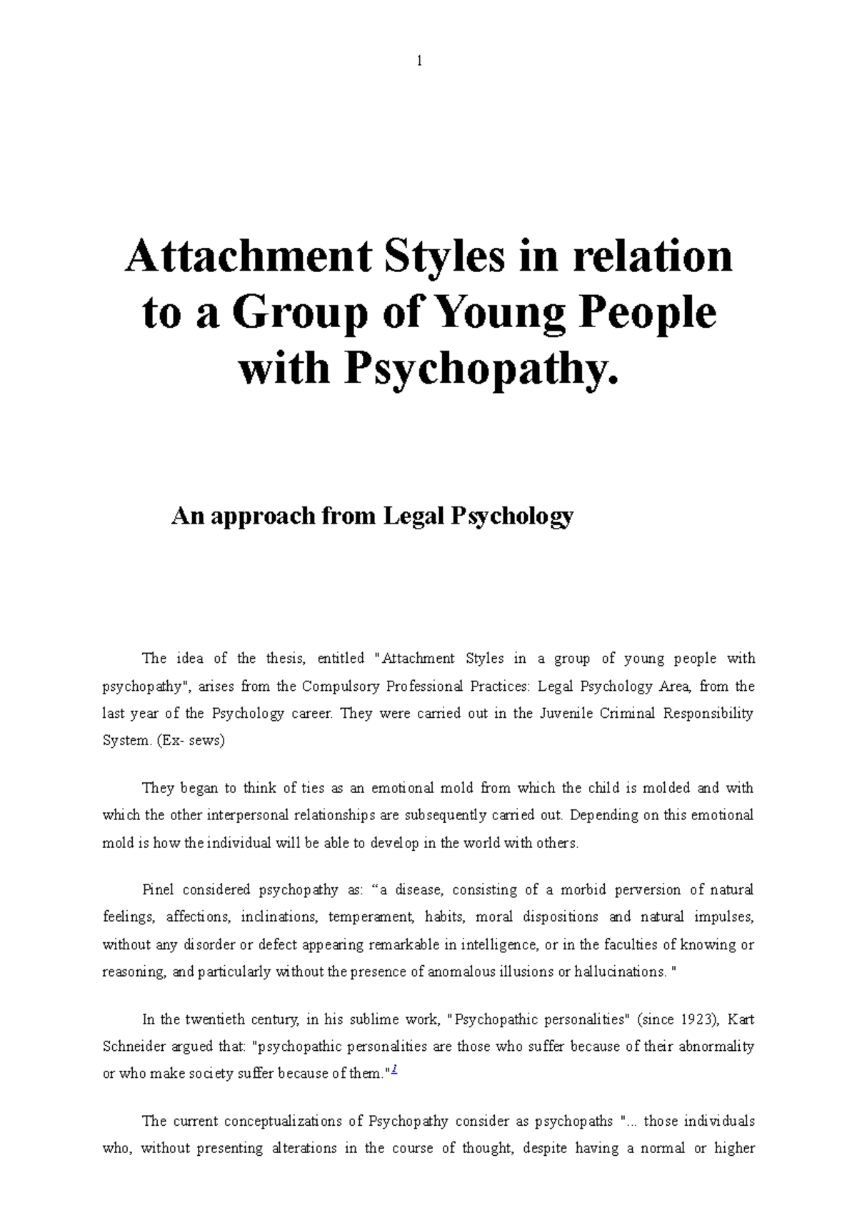 Attachment Styles in relation to a Group of Young People with ...