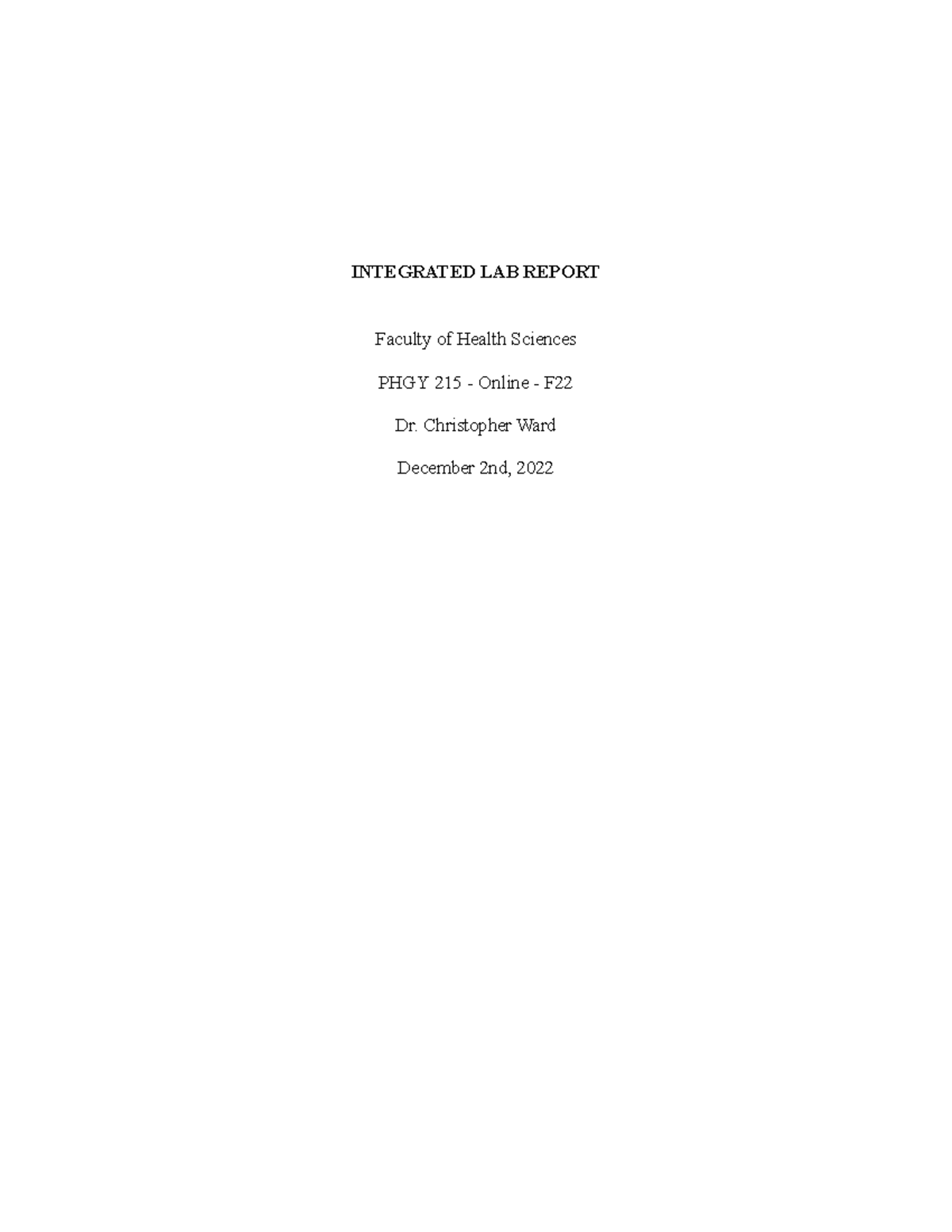 Integrated Lab Report Final - INTEGRATED LAB REPORT Faculty of Health ...
