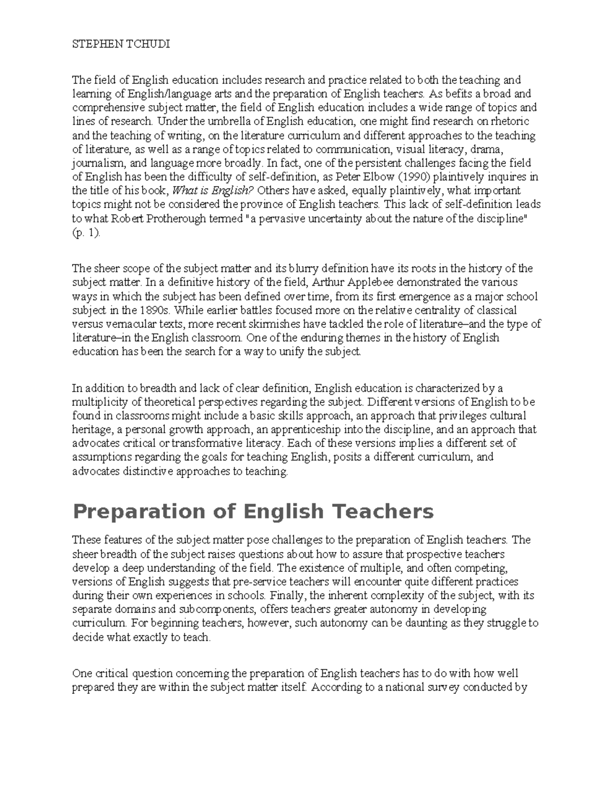 MEE - STEPHEN TCHUDI The field of English education includes research ...