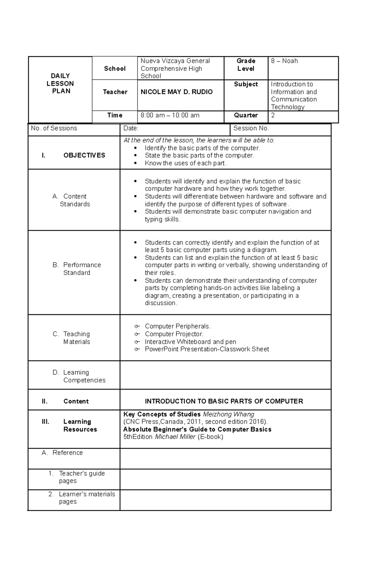 DLP ICT - Detailed Lesson Plan related to ICT - DAILY LESSON PLAN ...