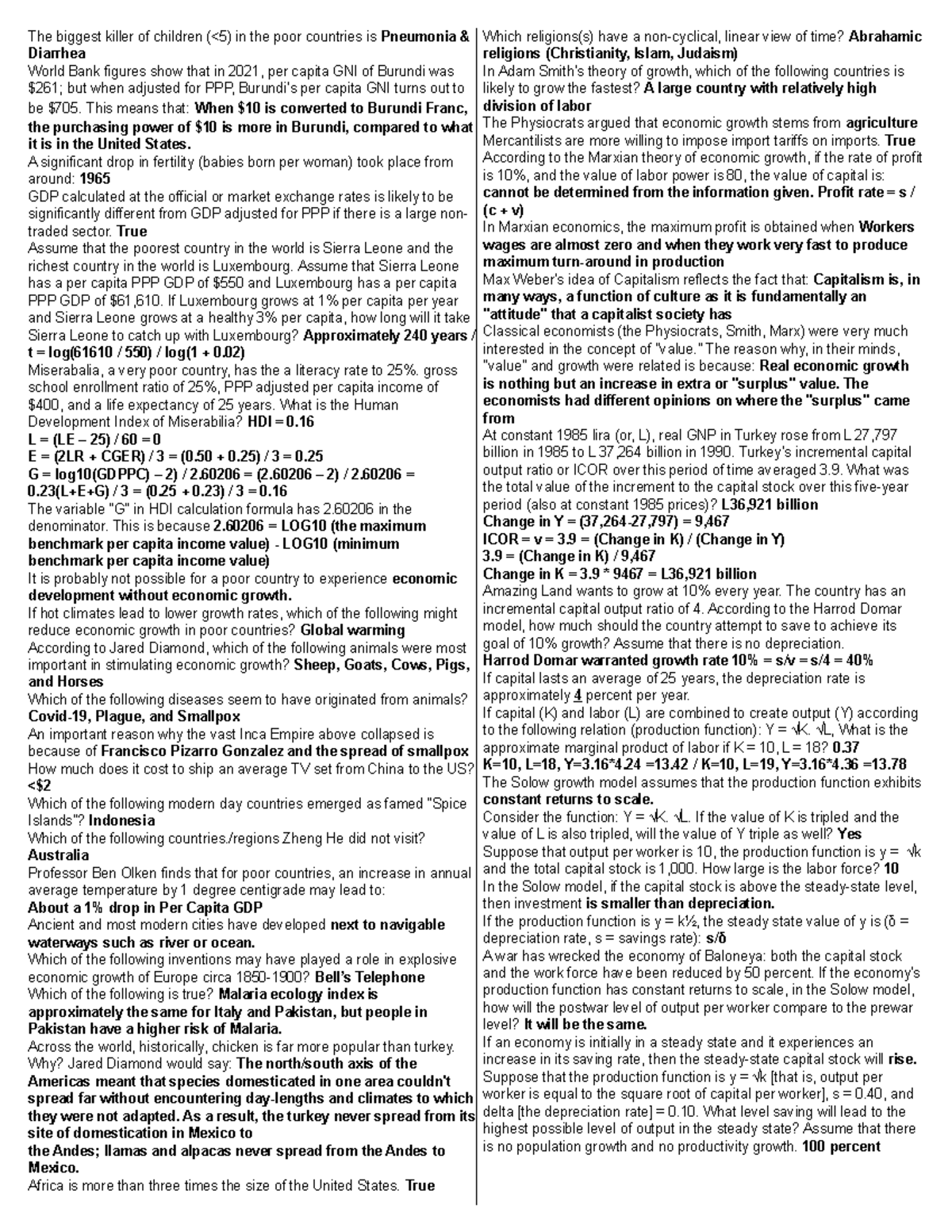 ECON 333 Cheat Sheet - The biggest killer of children