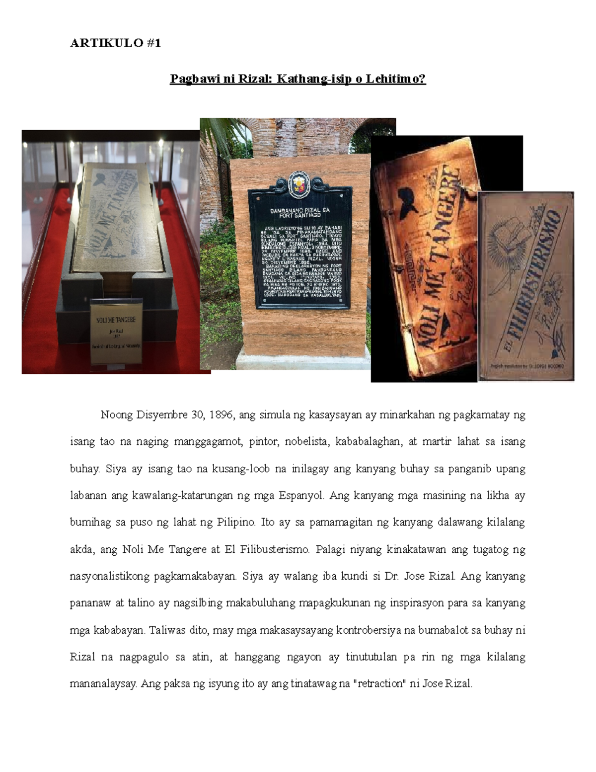 Artikulo 1 rizal magazine - Pagbawi ni Rizal: Kathang-isip o Lehitimo ...