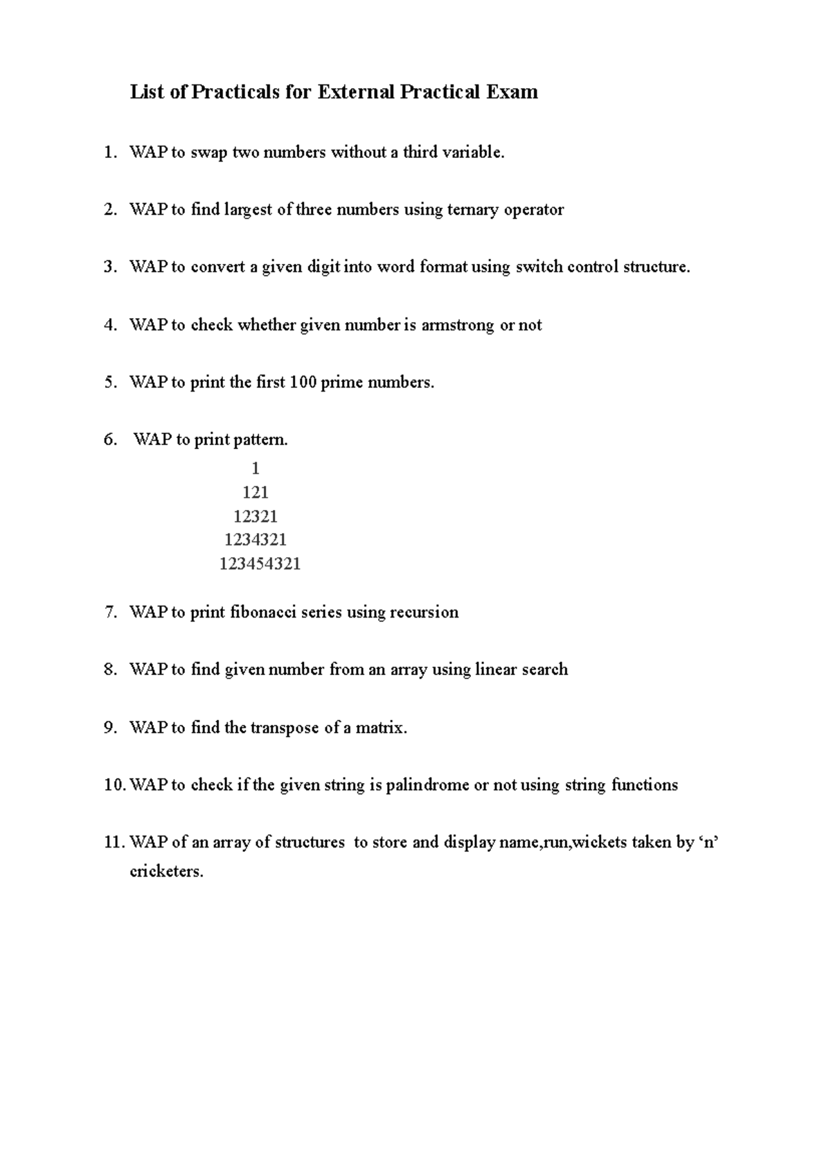 Cp practical list - this pdf contain programs which are help full for engineering students - Studocu