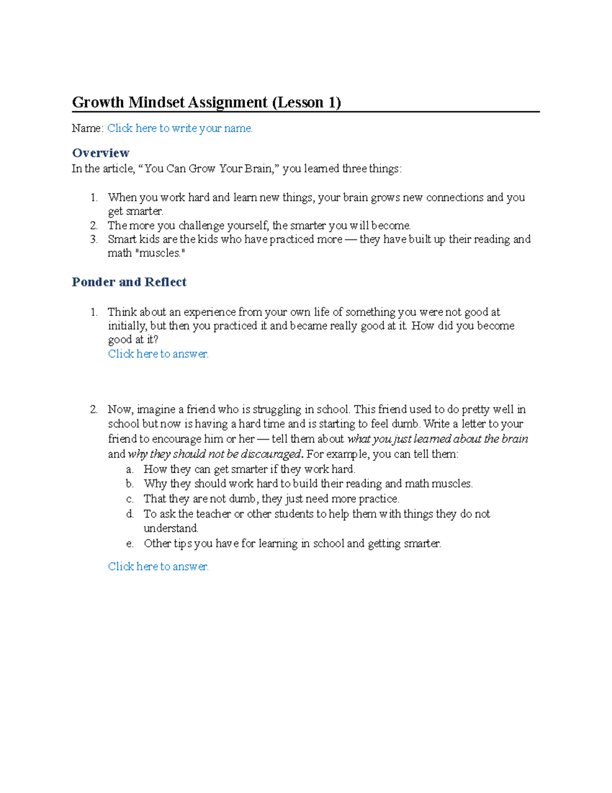 Blank psychology emphasis - Growth Mindset Assignment (Lesson 1) Name ...