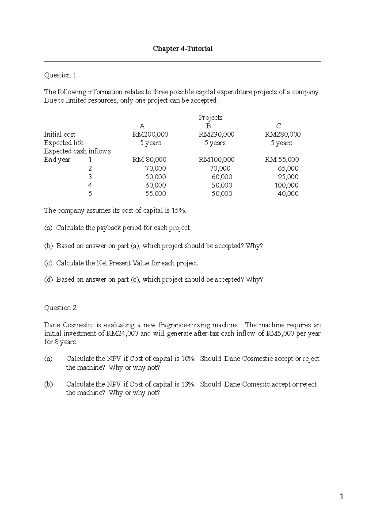 Tutorial 4 new question and answer - Chapter 4-Tutorial Question 1 The ...