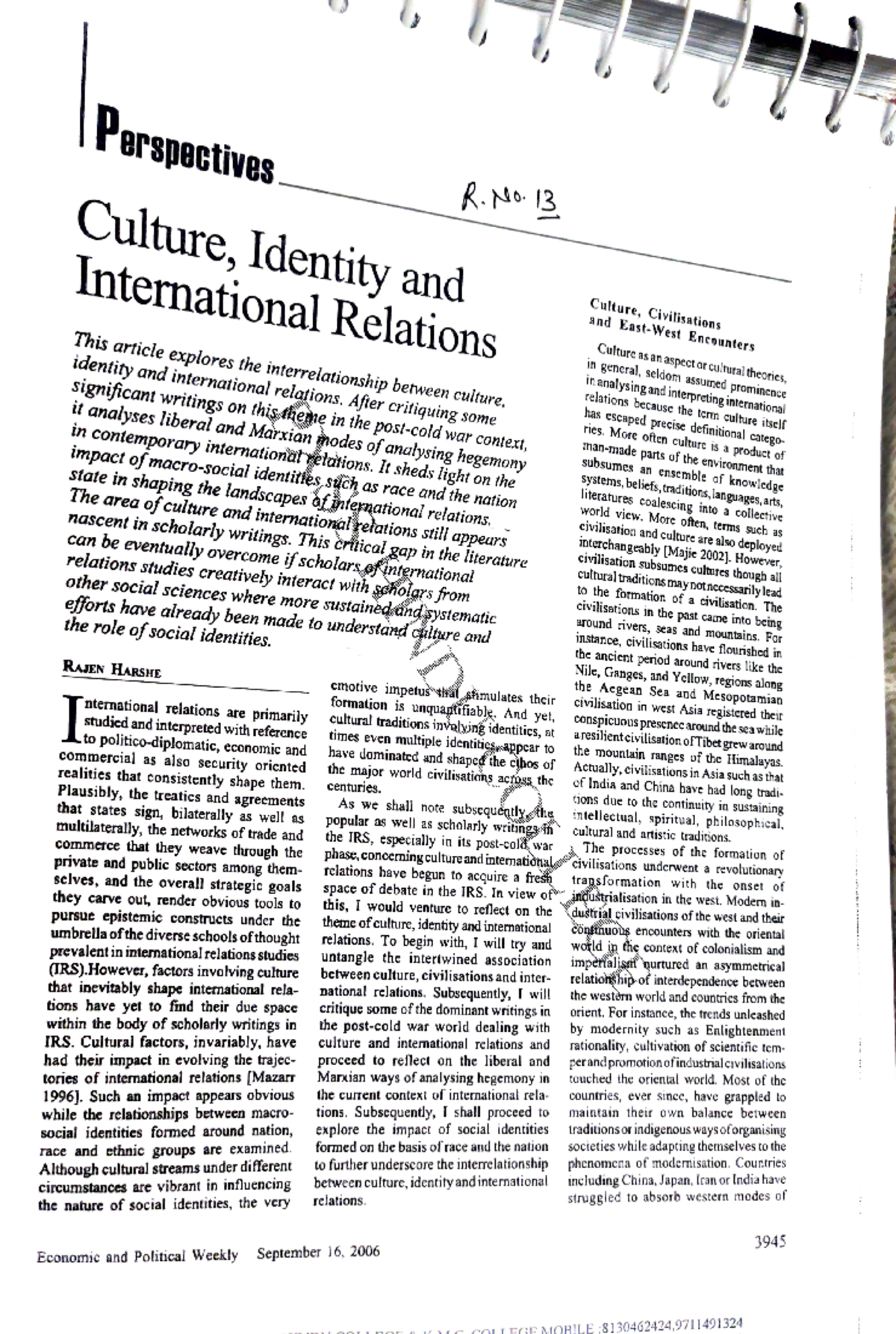 Cultural frames of global politics - Economic and Political Weekly ...