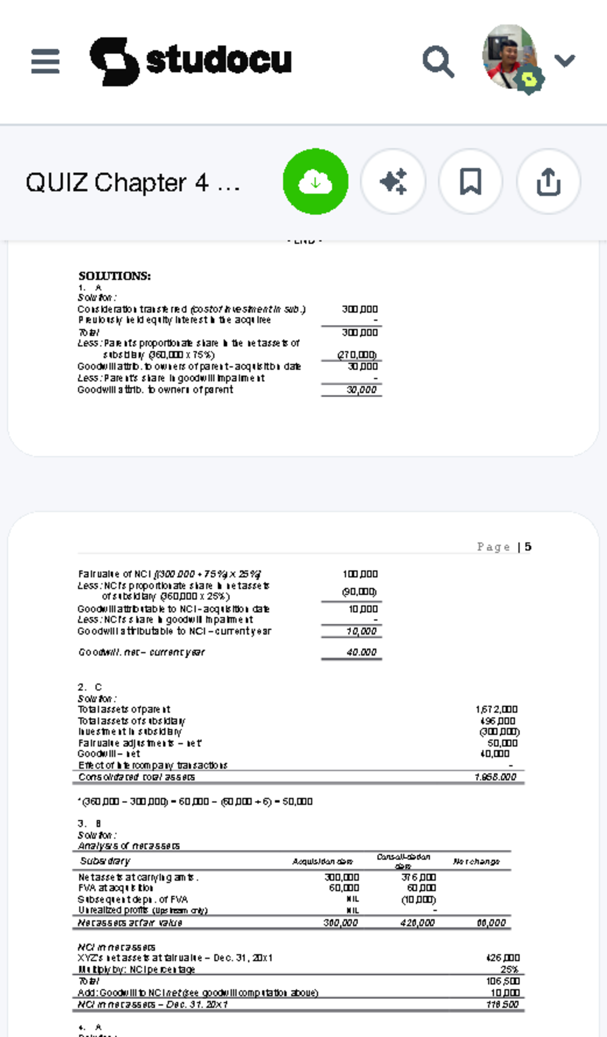 QUIZ Chapter 4 Consol. FS (PART 1) - Chapter 4 Co… - Operating expenses (960,000) (400,000 ...