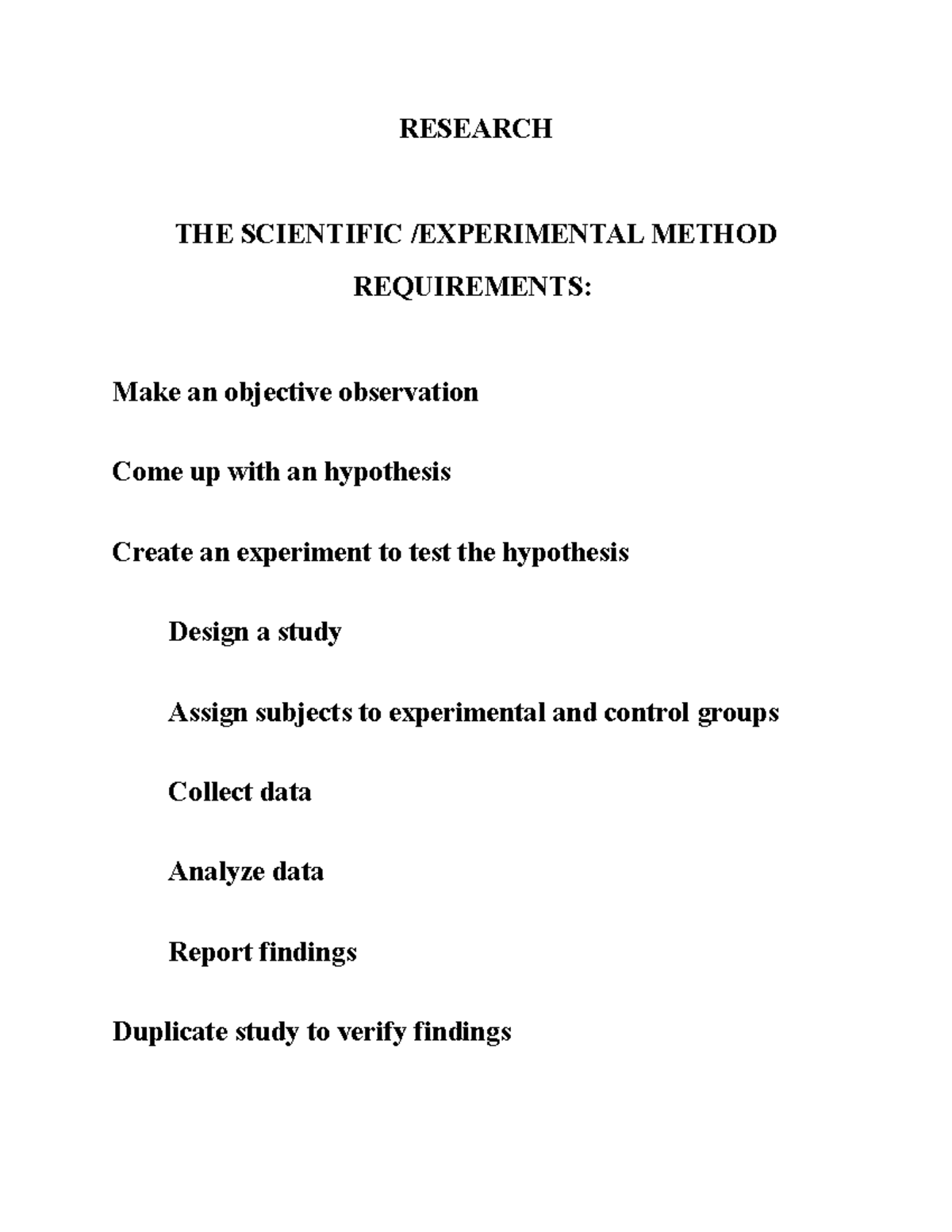 Research - RESEARCH THE SCIENTIFIC /EXPERIMENTAL METHOD REQUIREMENTS ...
