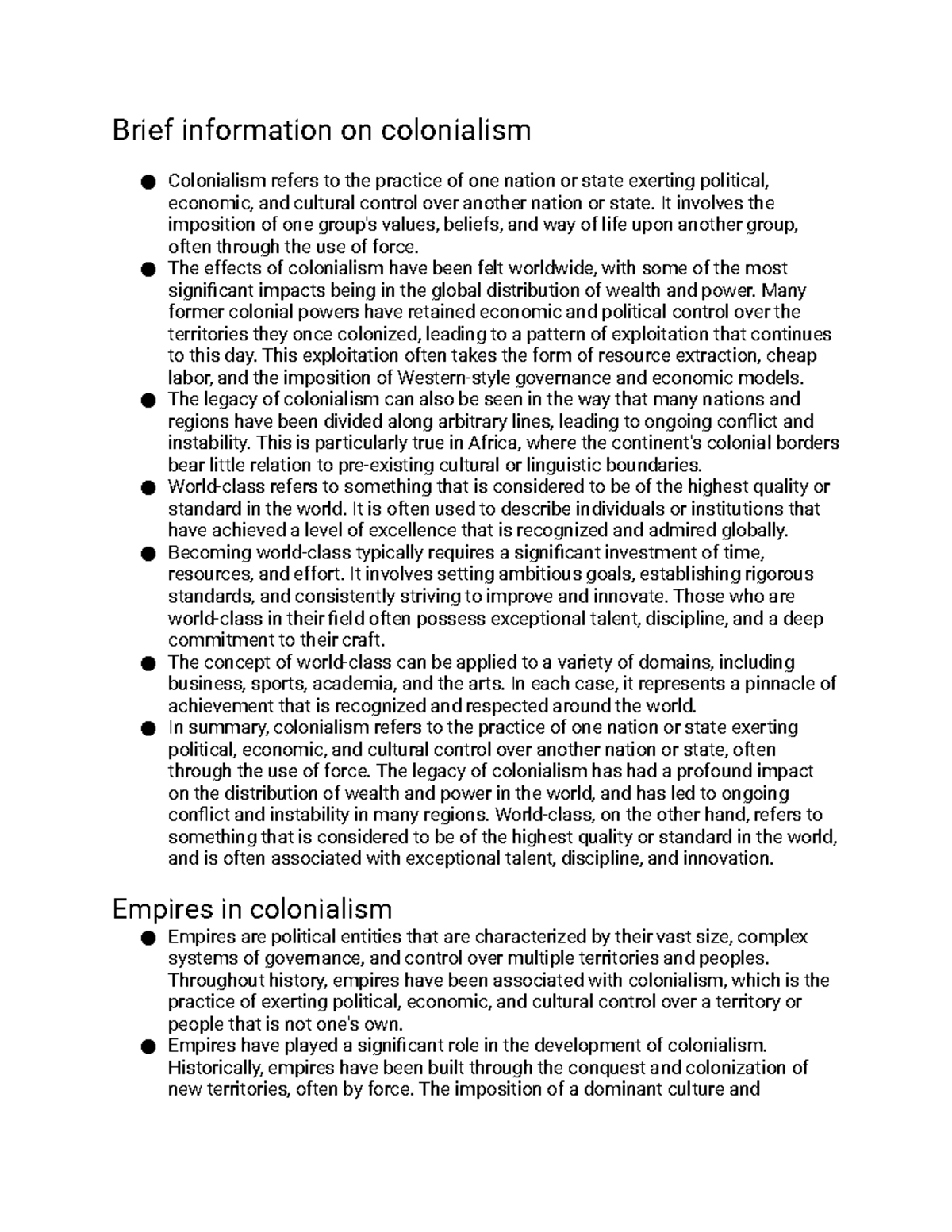 Colonialism and world note - Brief information on colonialism ...