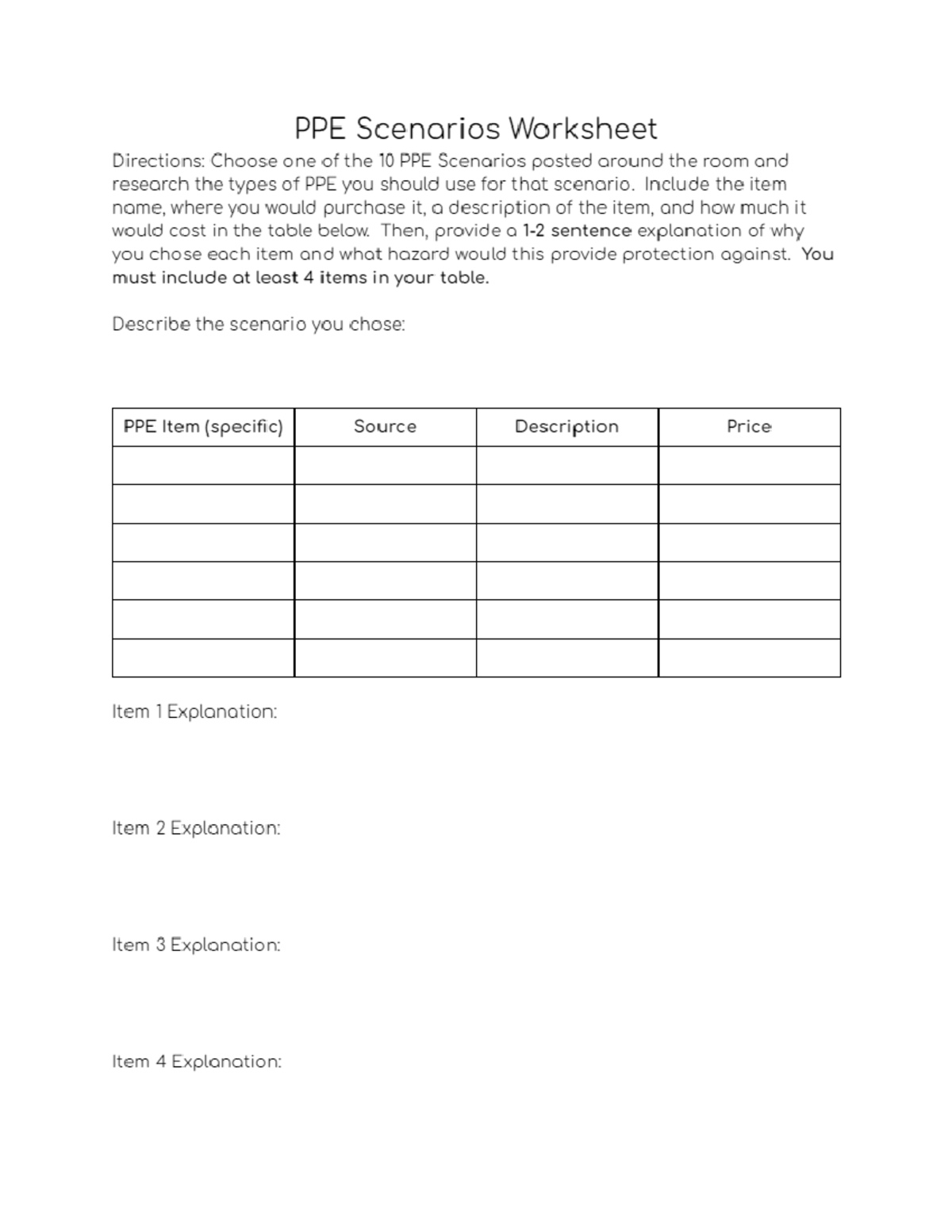 Jeffrey Smallwood - PPE Scenario Worksheet - PPE Scenarios Worksheet ...