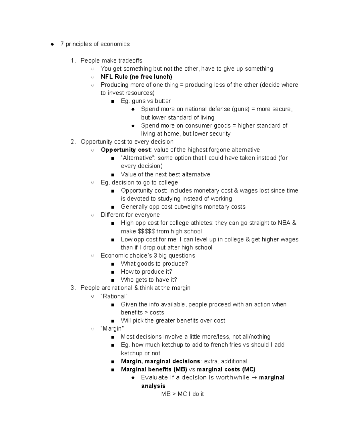 Economics notes - 7 principles of economics People make tradeoffs You ...