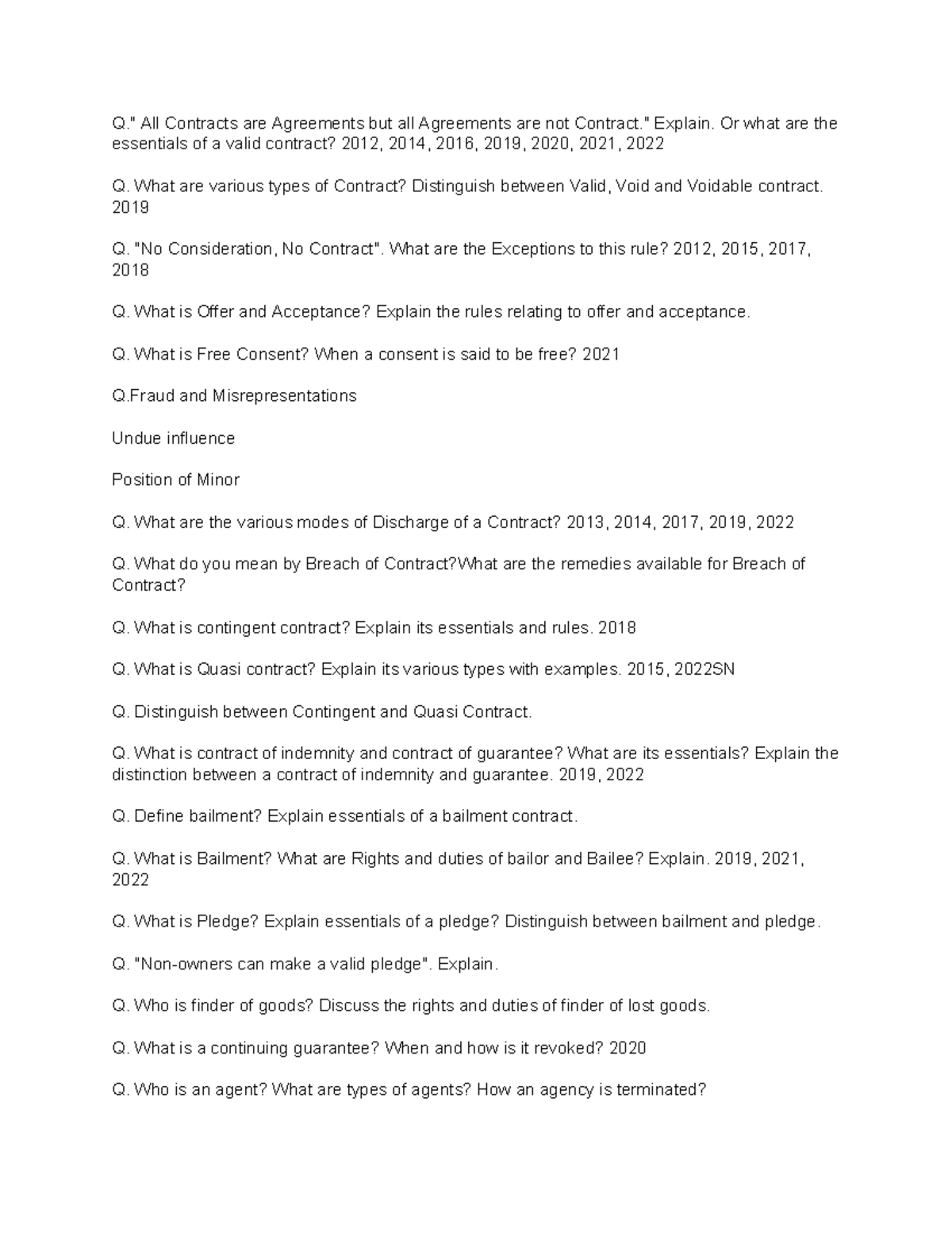 Important Questions Q All Contracts Are Agreements But All important-questions-q-all-contracts-are-agreements-but-all