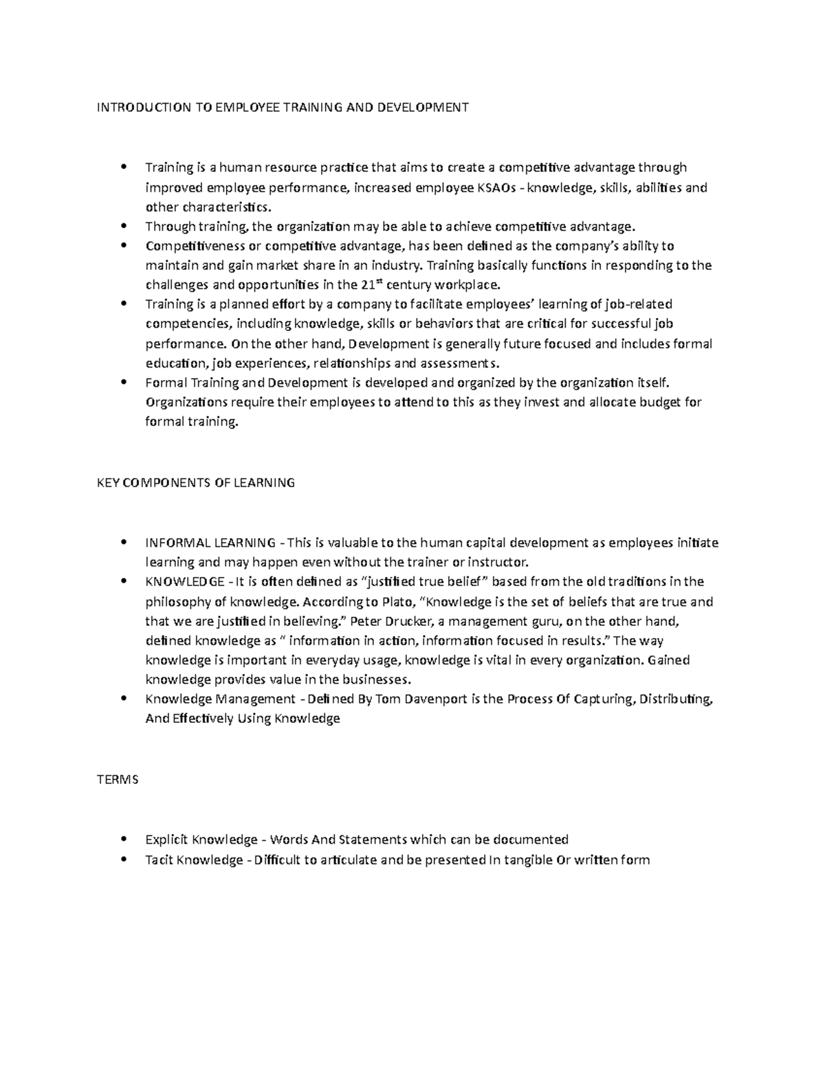 Introduction TO Employee Training AND Development - INTRODUCTION TO ...