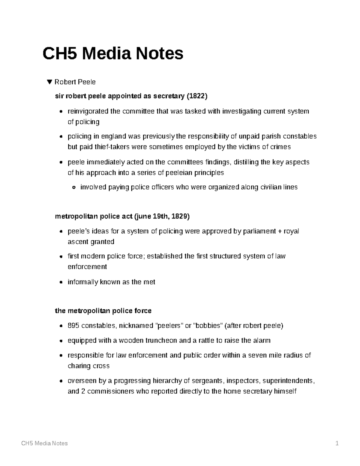 CH5 Media Notes - CH5 Media Notes Robert Peele sir robert peele ...
