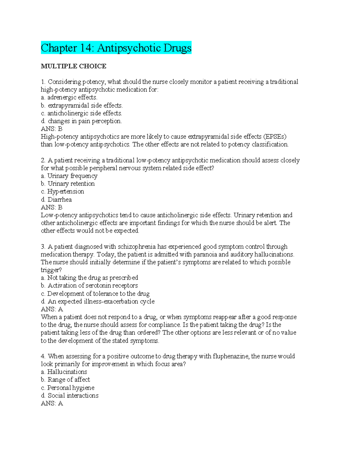 Keltner- Psychiatric Nursing, 8th Edition - Chapter 14: Antipsychotic ...