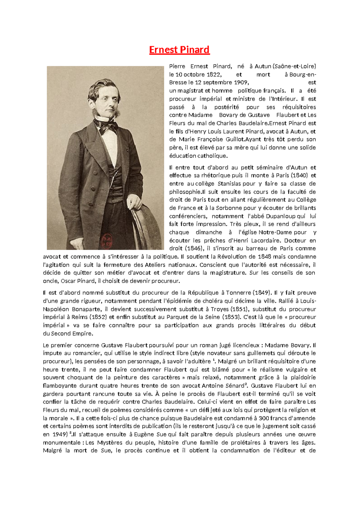BIO Ernest Pinard - Biographie - Ernest Pinard Pierre Ernest Pinard, né ...