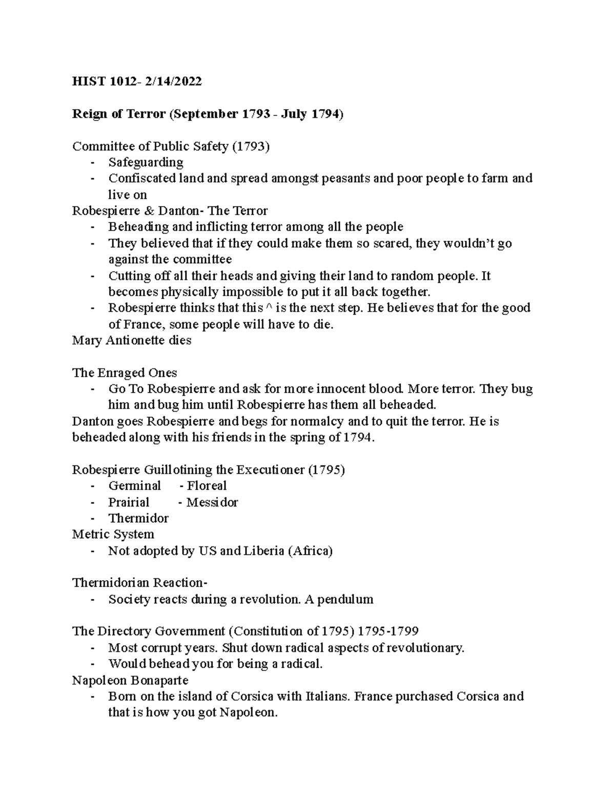 HIST 1012- 2:14:2022 - Christopher Blackburn - HIST 1012- 2/14/ Reign ...