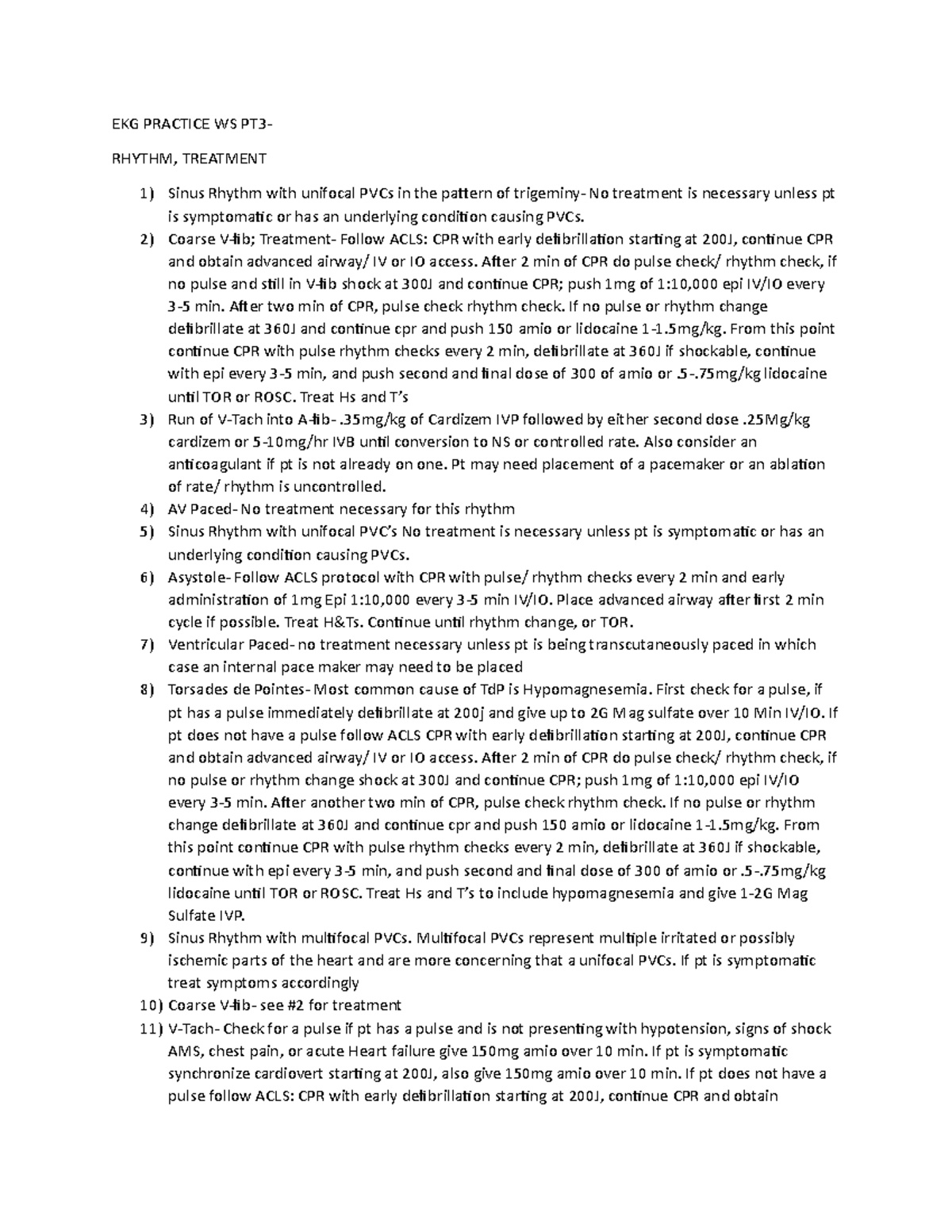 EKG Practice WS PT3 - EKG WORKSHEET 3 - EKG PRACTICE WS PT3- RHYTHM ...