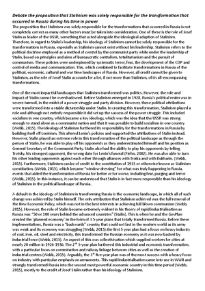 History Exam Preparation - Essays: Origins Leadership o Stalin o ...