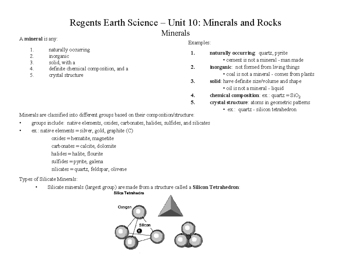 Unit Rocks and Minerals - - Studocu