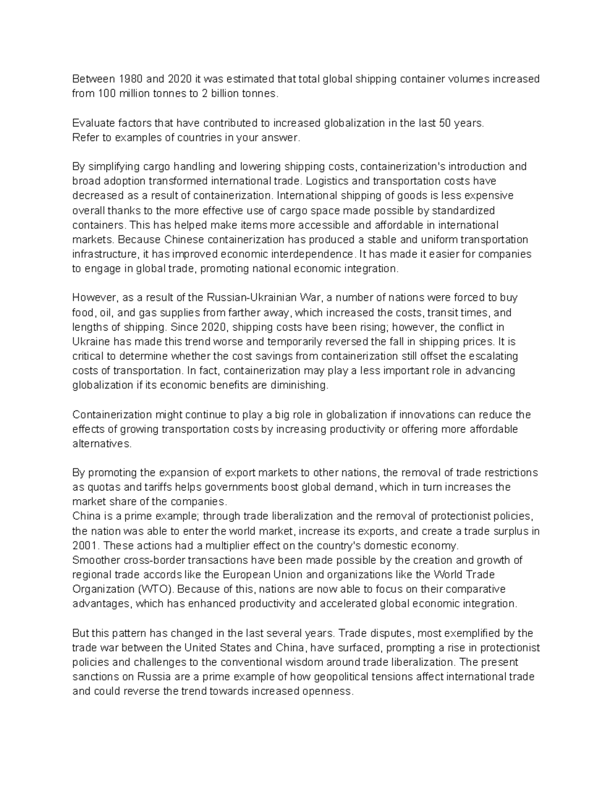 20 Marker: Factors increasing globalization - Between 1980 and 2020 it ...