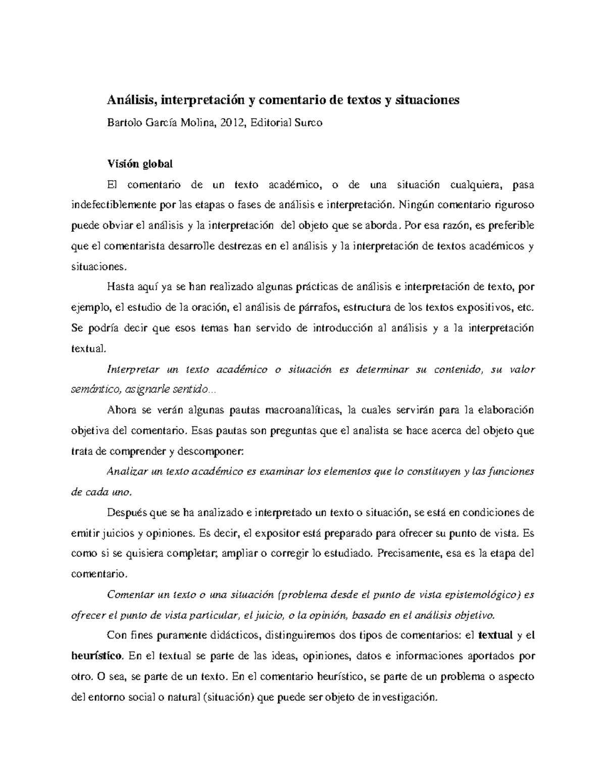 Texto consulta comentario textual y Heuristico - Análisis ...
