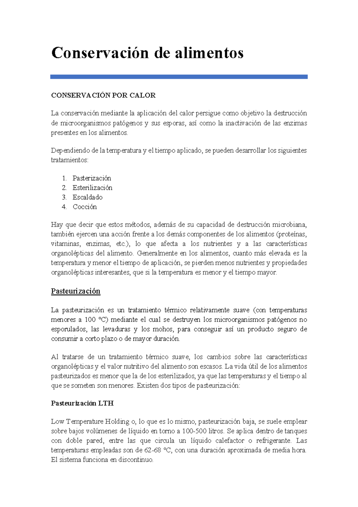 Conservación DE Alimentos - Conservación de alimentos CONSERVACIÓN POR CALOR La conservación ...