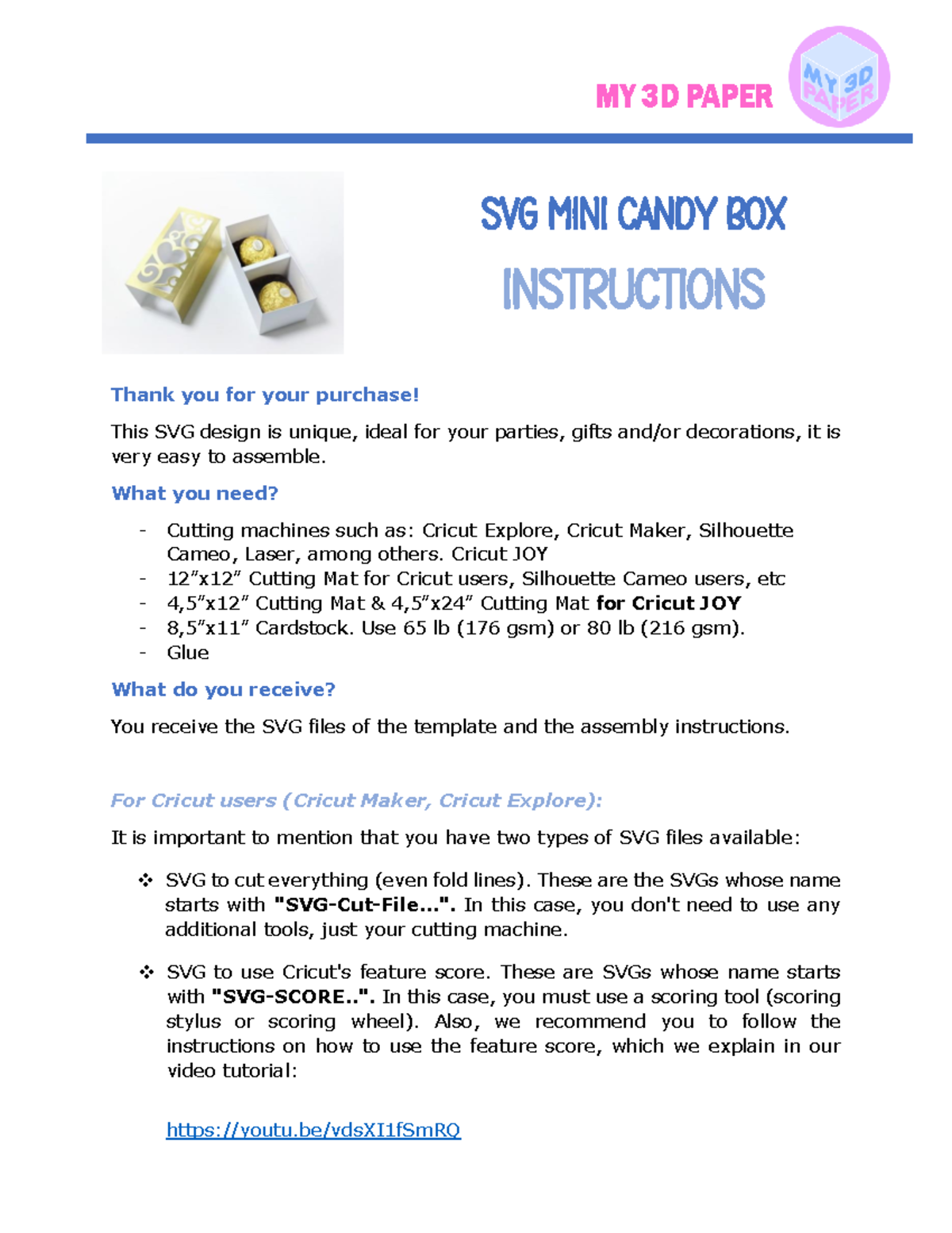 Recommendations and Tutorial Mini candy box - MY 3D PAPER Thank you for ...