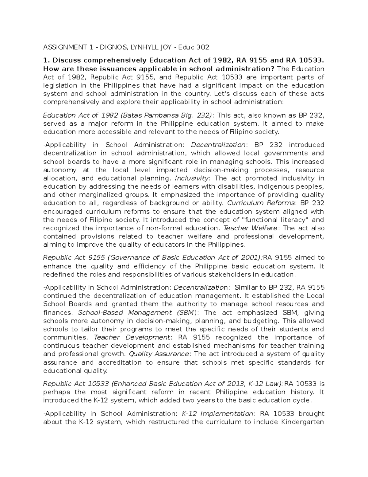 Assignment 1 - Dignos, Lynhyll JOY - Educ 302 - ASSIGNMENT 1 - DIGNOS ...