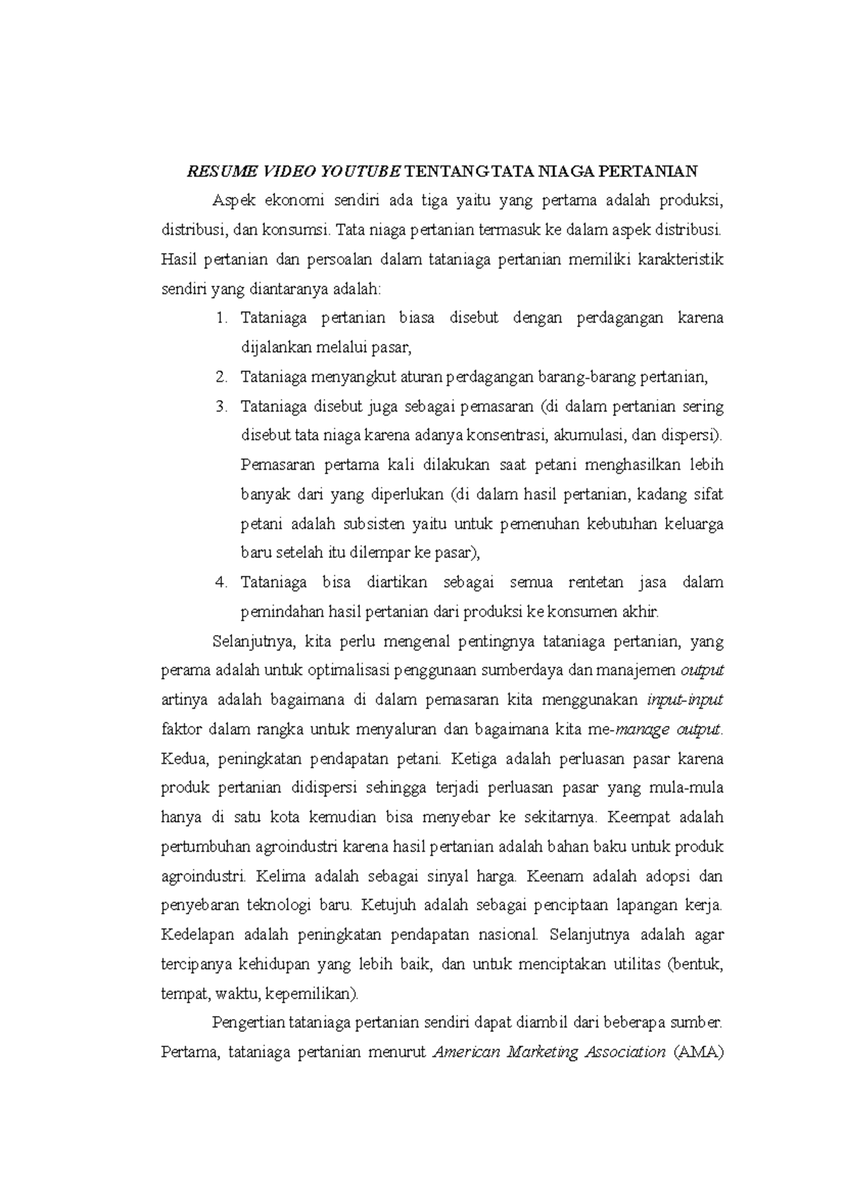 Resume Youtube TNP C - RESUME VIDEO YOUTUBE TENTANG TATA NIAGA PERTANIAN Aspek ekonomi sendiri ...