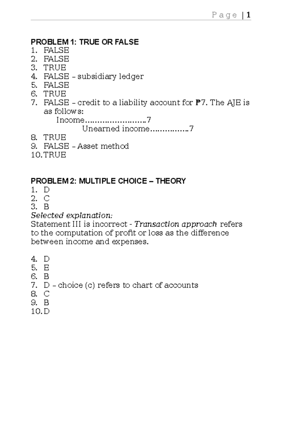 Inbound 9207462028149728407 - PROBLEM 1: TRUE OR FALSE 1. FALSE 2. FALSE 3. TRUE 4. FALSE ...