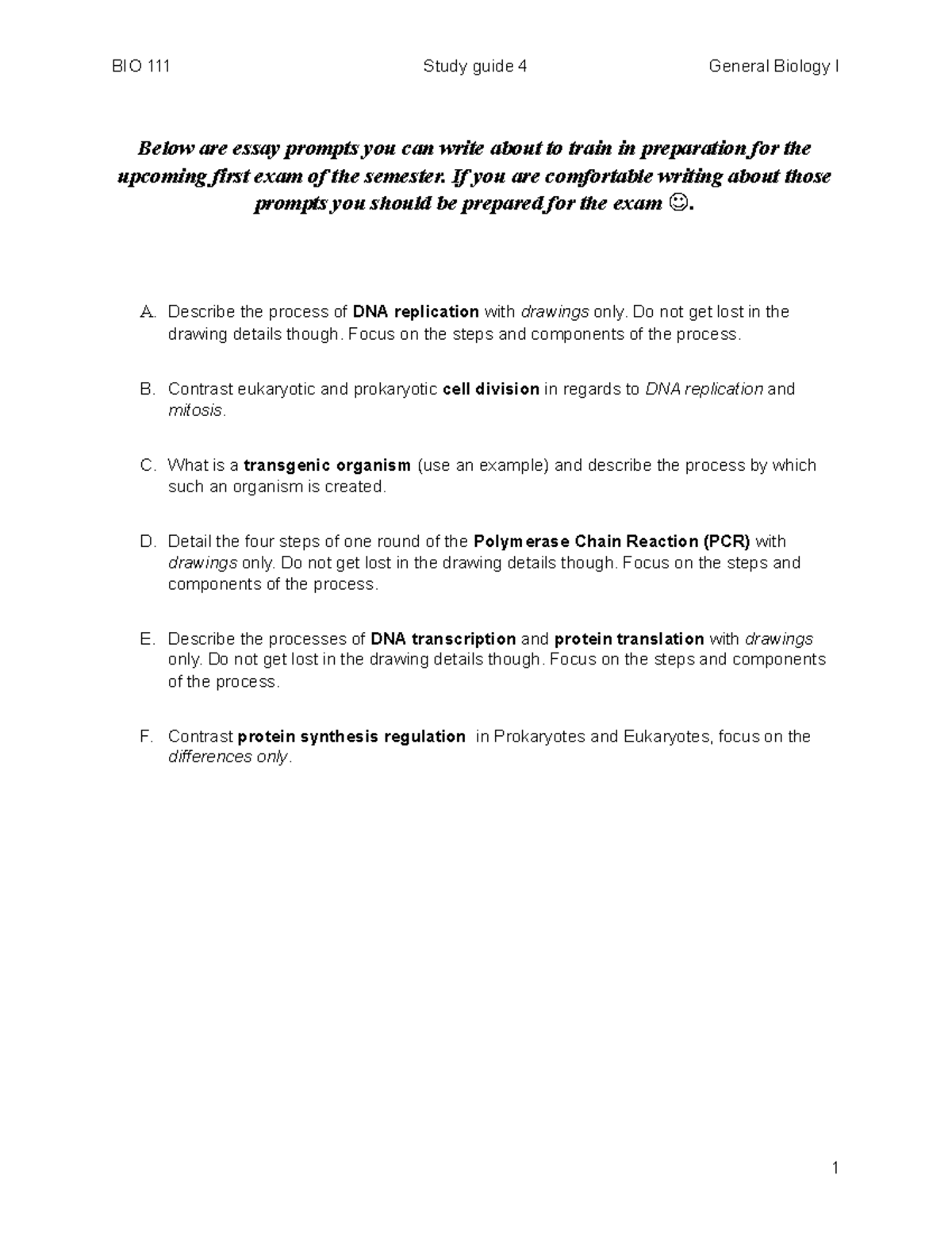 Study-guide-4 - this is only for those who want to study - BIO 111 ...