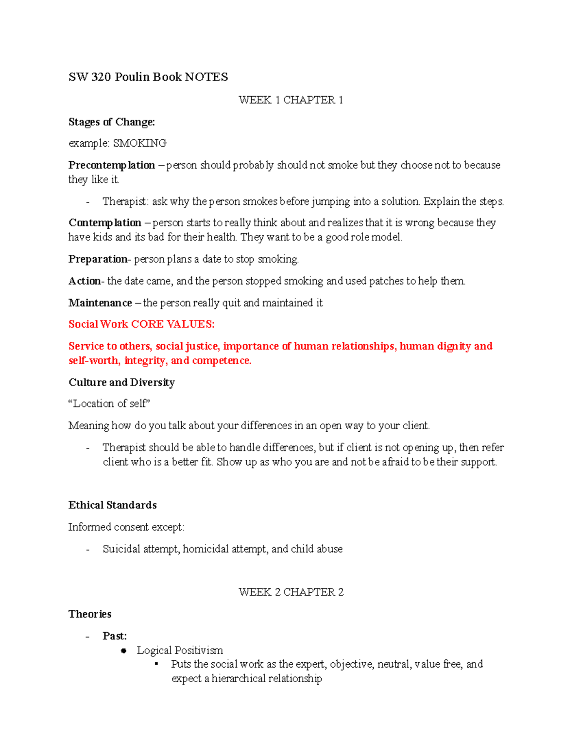 Sw 320 - lecture notes - SW 320 Poulin Book NOTES WEEK 1 CHAPTER 1 ...