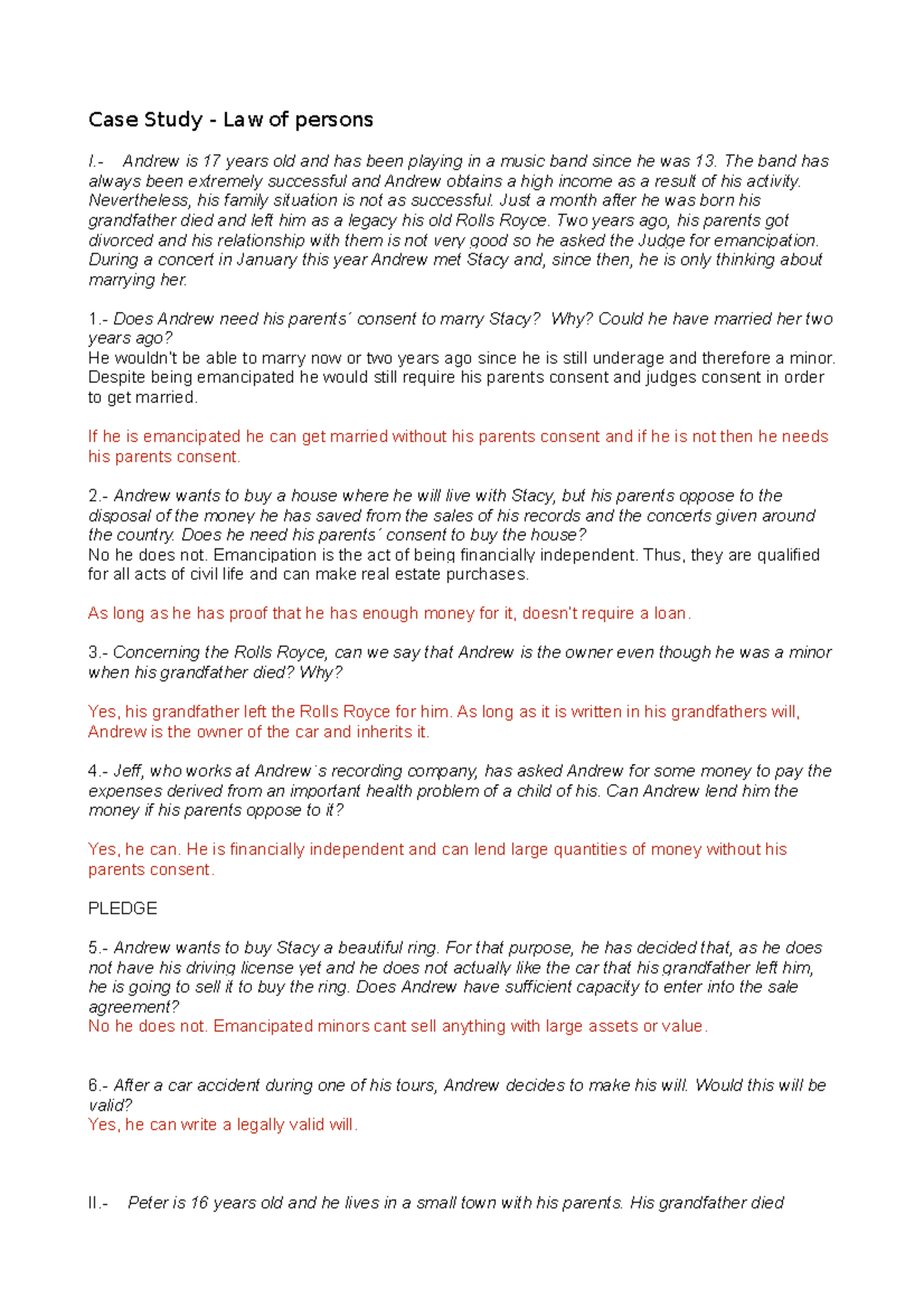 Case study (law of persons) - Case Study - Law of persons I.- Andrew is ...