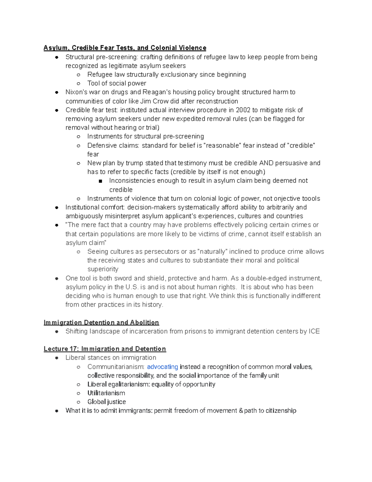 Philosophy Unit 3 - summary for unit 2 - Asylum, Credible Fear Tests ...