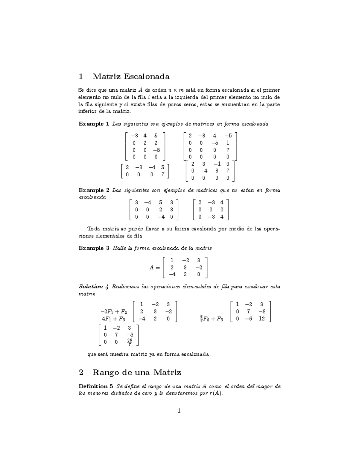 4.- Matriz Escalonada y Rango - 1 Matriz Escalonada Se dice que una ...