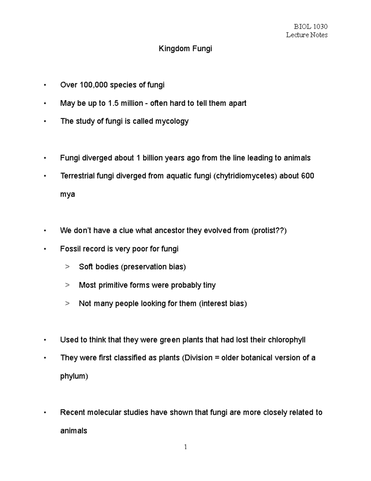 2021-BIOL-1030-Organismal-Biology-Lecture-Notes-Kingdom Fungi=14A ...