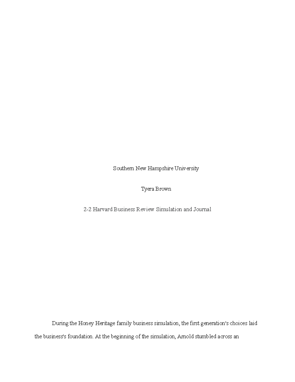 2-2 Harvard Business Review Simulation and Journal - Southern New ...