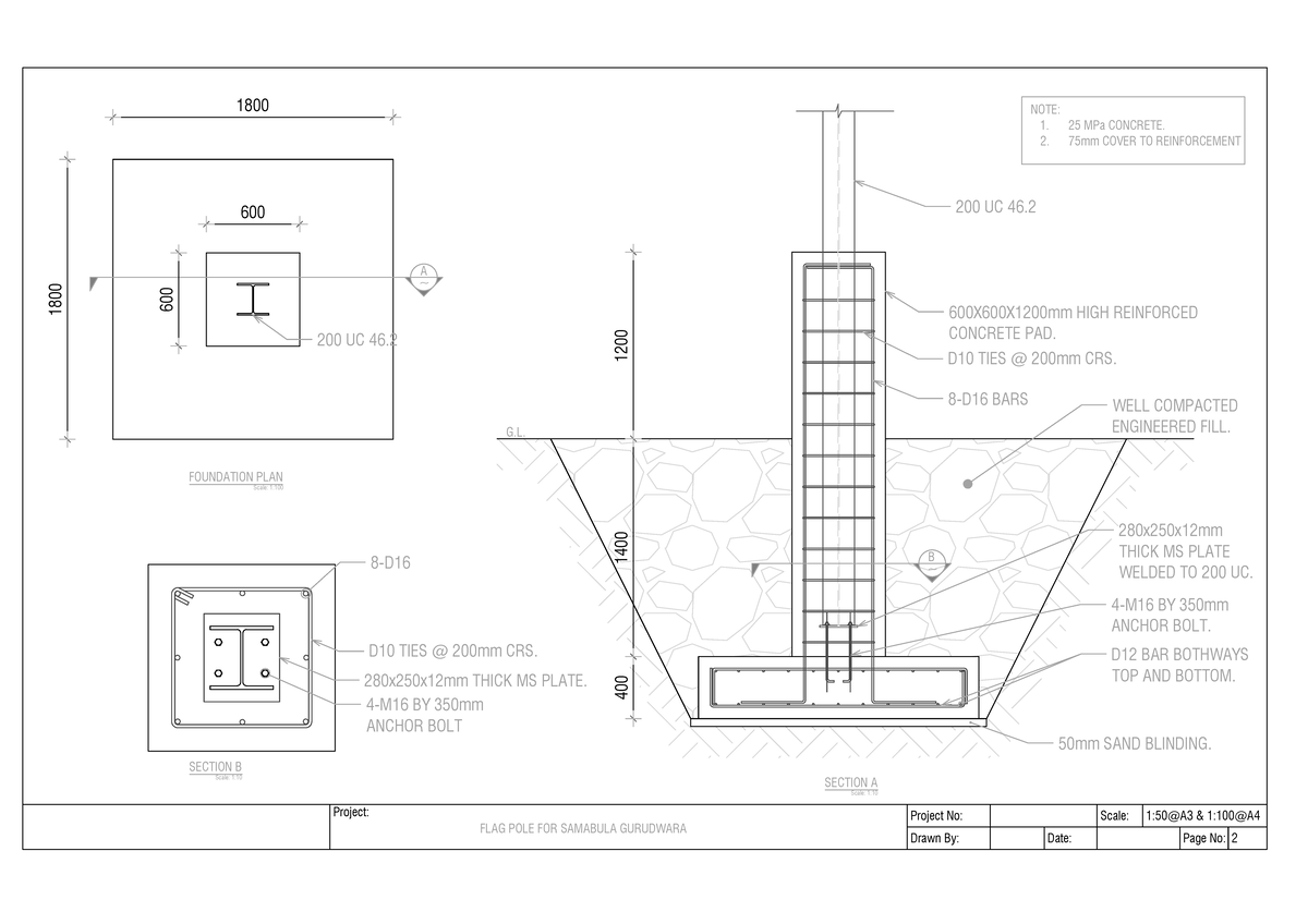 FLAG POLE Foundation - foooting - A ~ Project: Project No: Drawn By ...