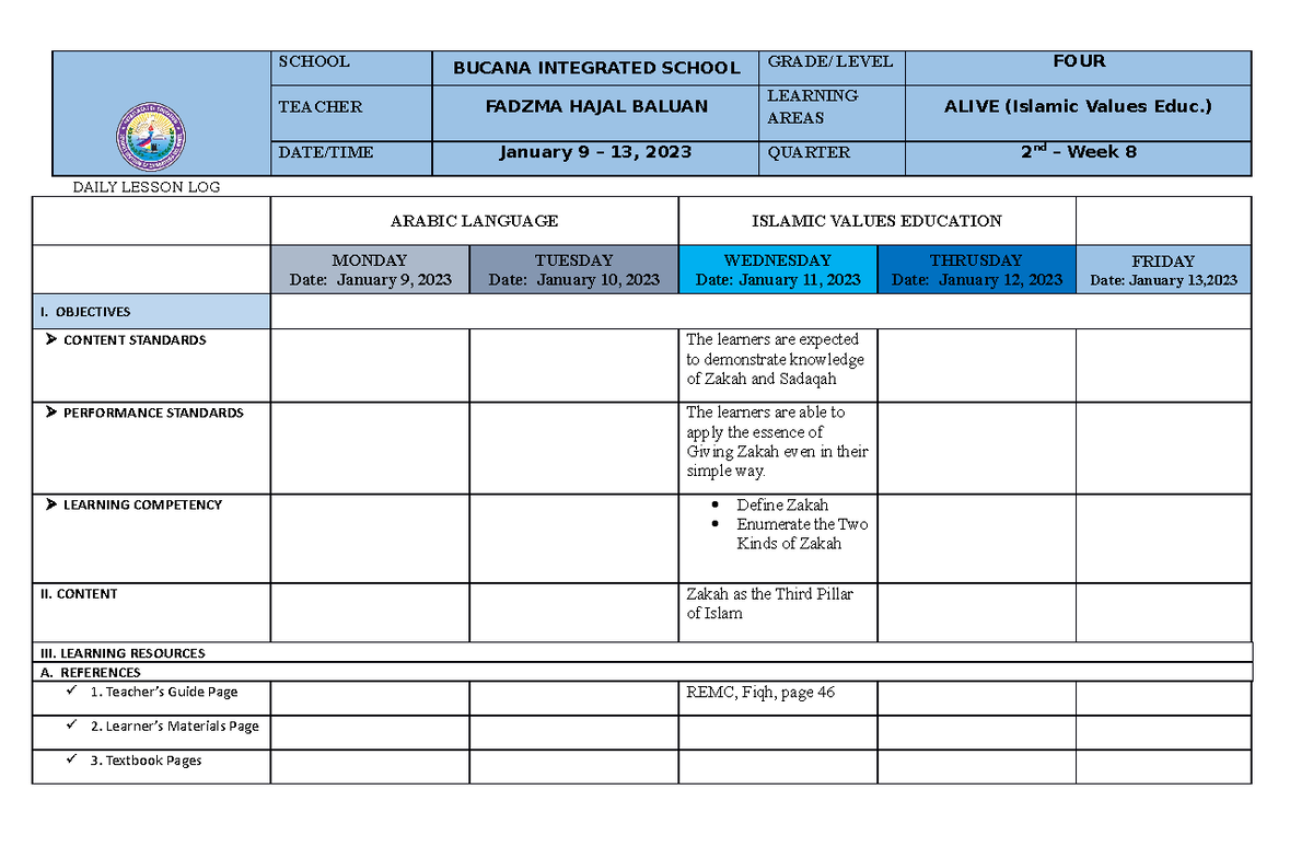 DLL in Alive 2022 - 2023 - Daily Lesson Log - SCHOOL BUCANA INTEGRATED ...