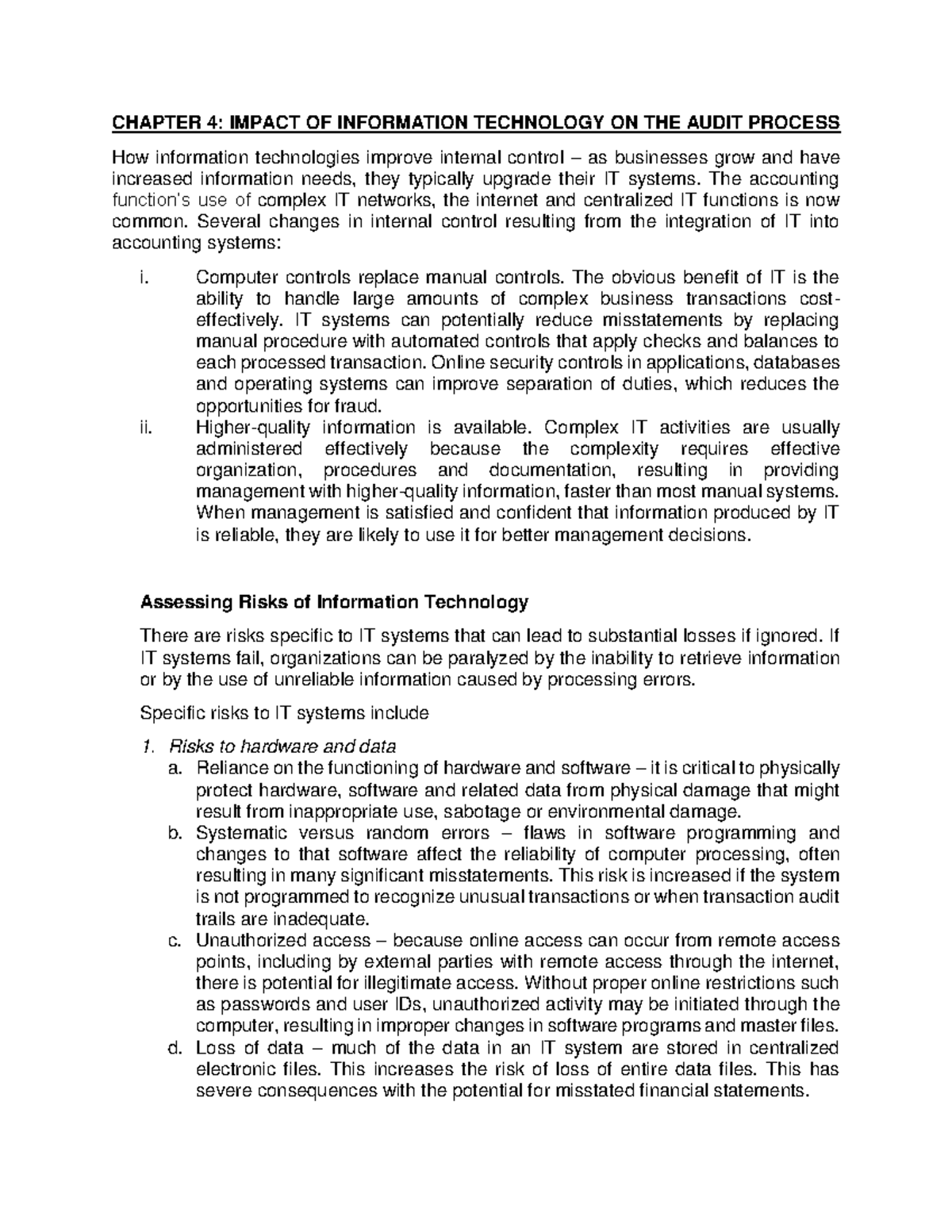 Chapter 4 Audit 2 - CHAPTER 4: IMPACT OF INFORMATION TECHNOLOGY ON THE ...